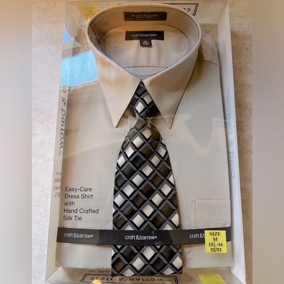 croft & barrow | Shirts | Croft Barrow Mens Beige Dress Shirt Silk Tie ...